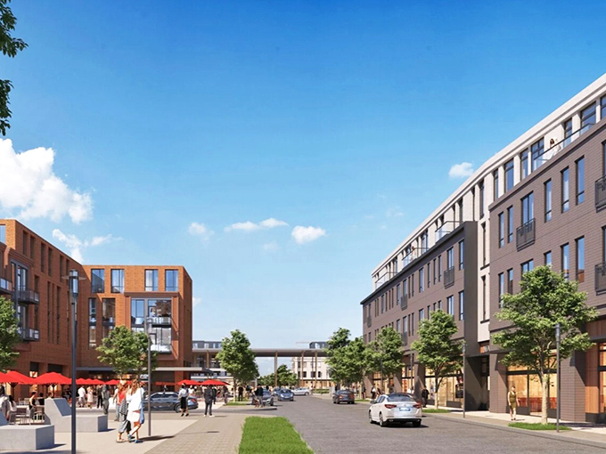 Modern architecture creates clean lines against a blue sky, where outdoor caf&eacute;s invite you to linger over coffee and watch the world stroll by.