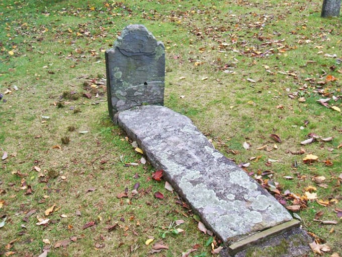 Mary Nasson's grave features a heavy stone slab supposedly placed to keep the "Witch of York" from rising from her eternal slumber.