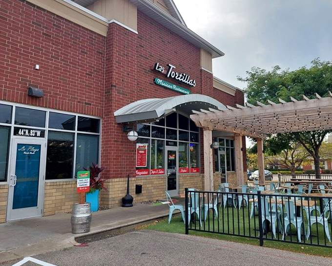 The welcoming brick exterior of Las Tortillas houses some of Rosemount's most authentic Mexican flavors, with a charming patio for al fresco dining.