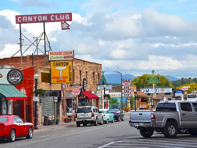 Route 66 nostalgia meets mountain town charm along this classic American highway stop.