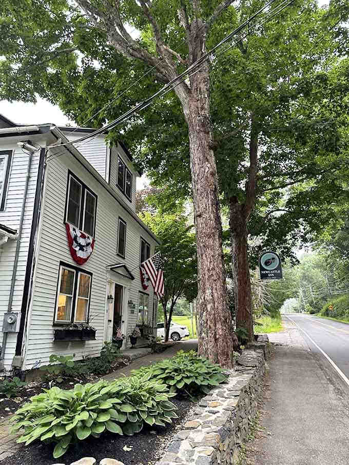 Patriotic bunting and historic charm make this inn a perfect lupine viewing destination.