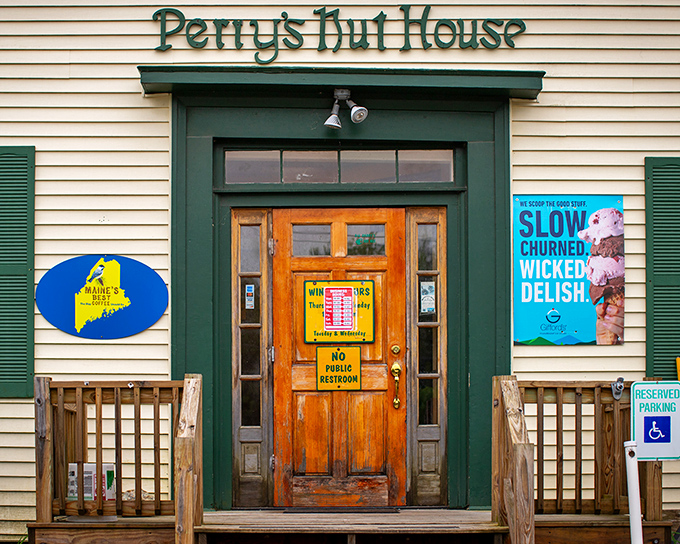 The wooden door to Perry's Nut House might look ordinary, but step inside and prepare for a wonderland of nuts, oddities, and pure Maine nostalgia.