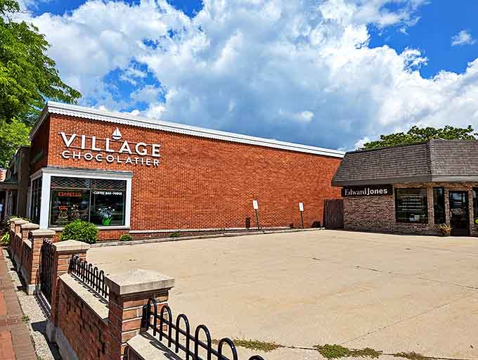 The welcoming exterior of Village Chocolatier stands ready to transport you to a world of handcrafted chocolate delights. Small town, big flavors!
