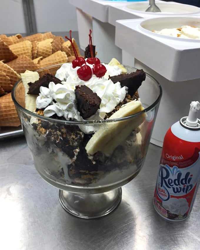 This isn't just dessert, it's an expedition! The Wholey Cow sundae stands tall with multiple scoops, toppings, and enough whipped cream to make a cloud jealous.