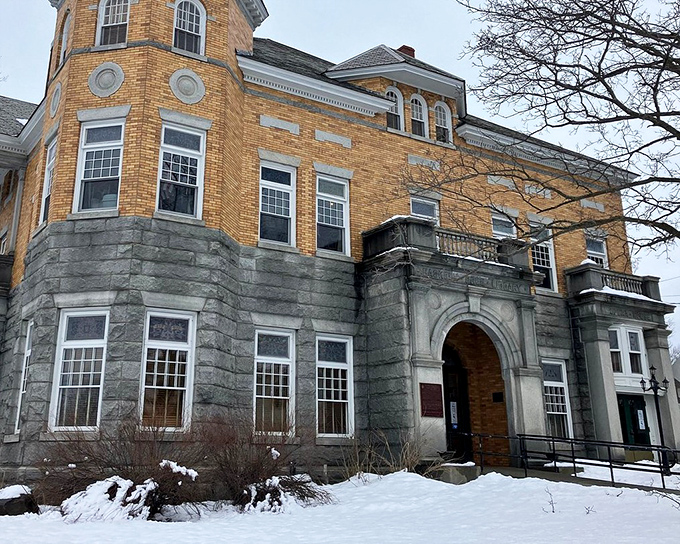 Winter can't diminish this architectural stunner. Snow frames the stone foundation like icing on a particularly sophisticated cake.