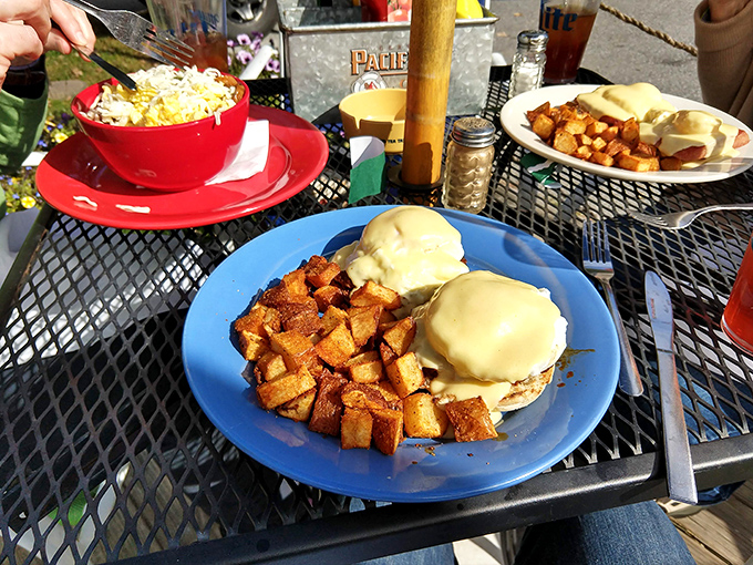 Eggs Benedict gets the Rozzi treatment &ndash; perfectly poached eggs nestled on English muffins with home fries that could make a potato proud.