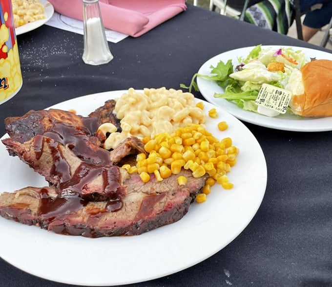 BBQ ribs and mac and cheese &ndash; comfort food elevated by the spectacular setting of Canyon Lake's towering canyon walls.