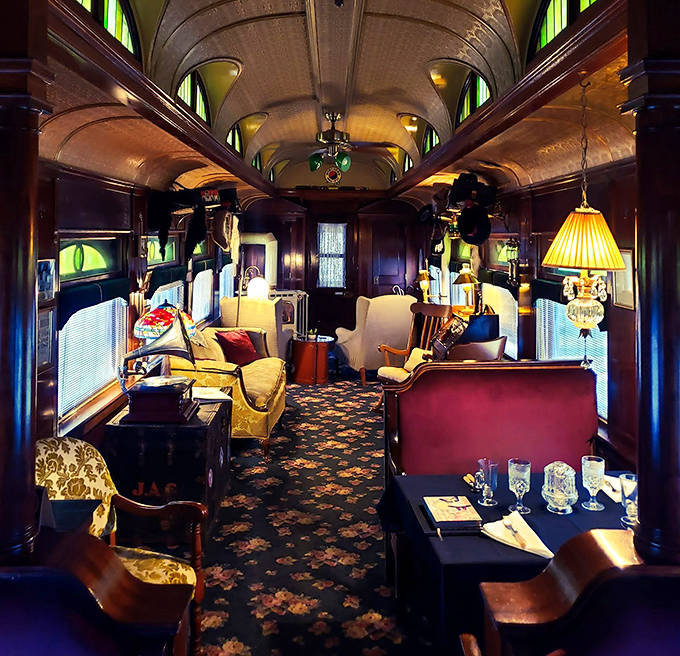 Experience true elegance inside this railcars, where Victorian luxury meets the rails with velvet seating and warm, glowing lamps.