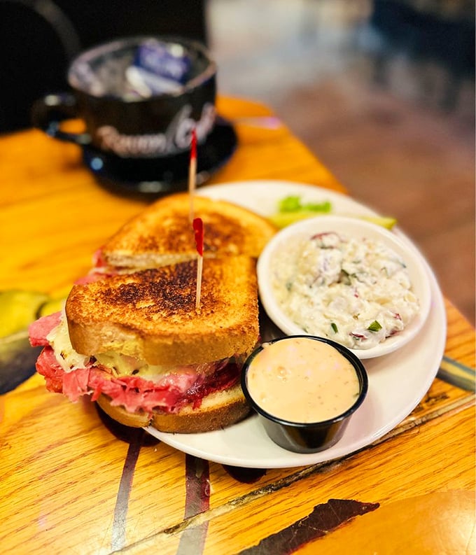 This isn't just any corned beef sandwich &ndash; it's a masterpiece of textures and flavors, with perfectly toasted bread giving way to tender meat.