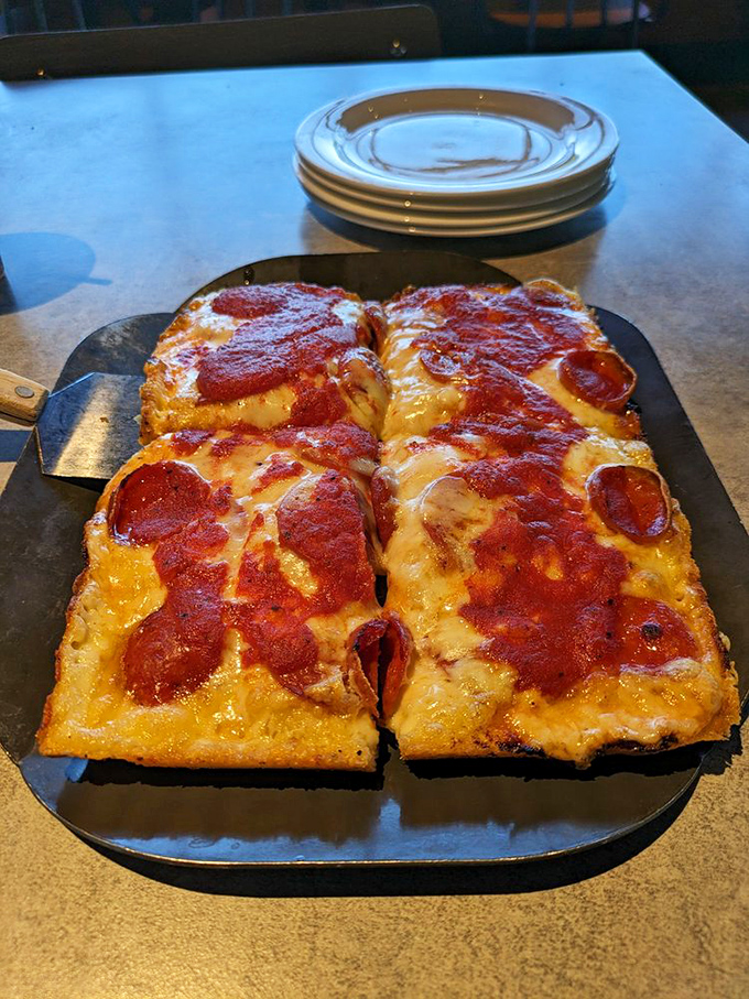 Behold the holy grail of Detroit pizza &ndash; crispy caramelized cheese edges, perfectly placed pepperoni, and that rectangular shape that screams Motor City magnificence.
