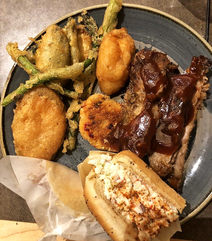 These aren't your average buffet offerings – each plate becomes a canvas for culinary exploration, with tempura vegetables and savory meats.