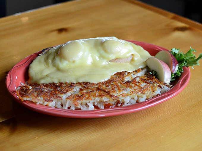 Eggs Benedict this beautiful at a rest stop should probably be illegal, yet here we are, living the dream.