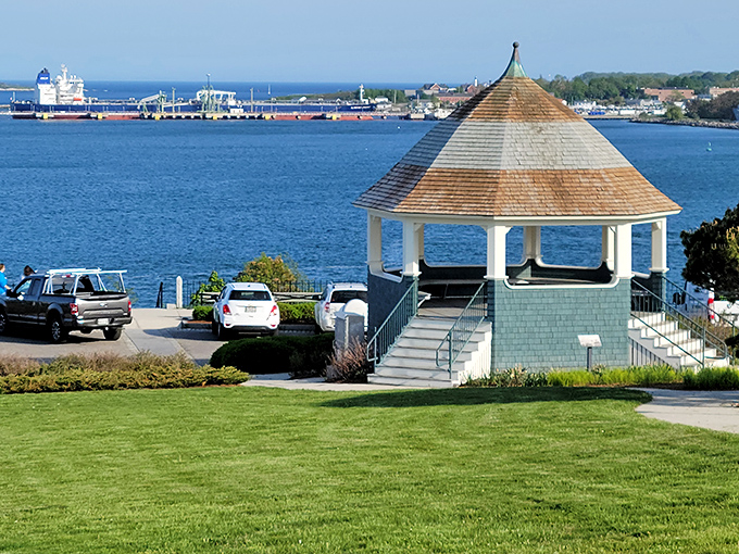 This waterfront gazebo offers million-dollar views without the price tag &ndash; nature's theater with Casco Bay as the star performer.