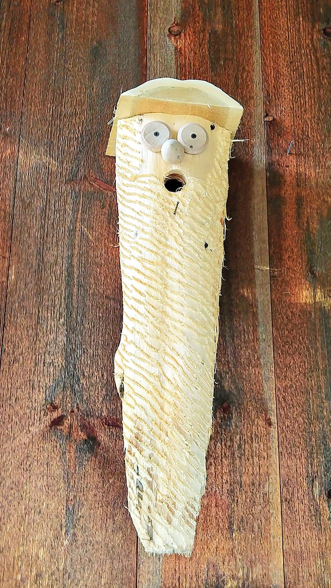 This whimsical wooden creation proves that even practical craftsmanship can have a sense of humor. Who knew scrap wood could look so surprised?