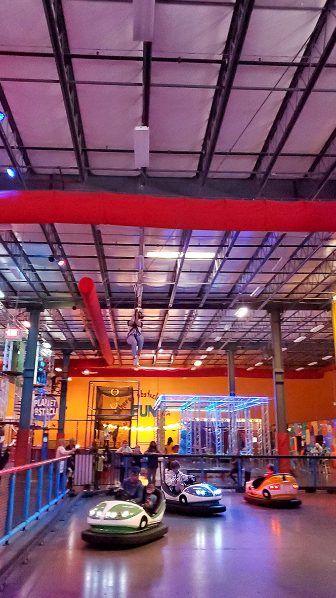 Indoor Zipline Bumper Cars: The perfect marriage of childhood dreams&mdash;flying through the air then crashing into things, all without a single insurance claim.