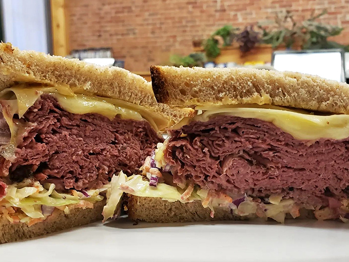 Behold the Reuben in all its glory &ndash; a skyscraper of corned beef and sauerkraut that requires both hands and complete concentration.