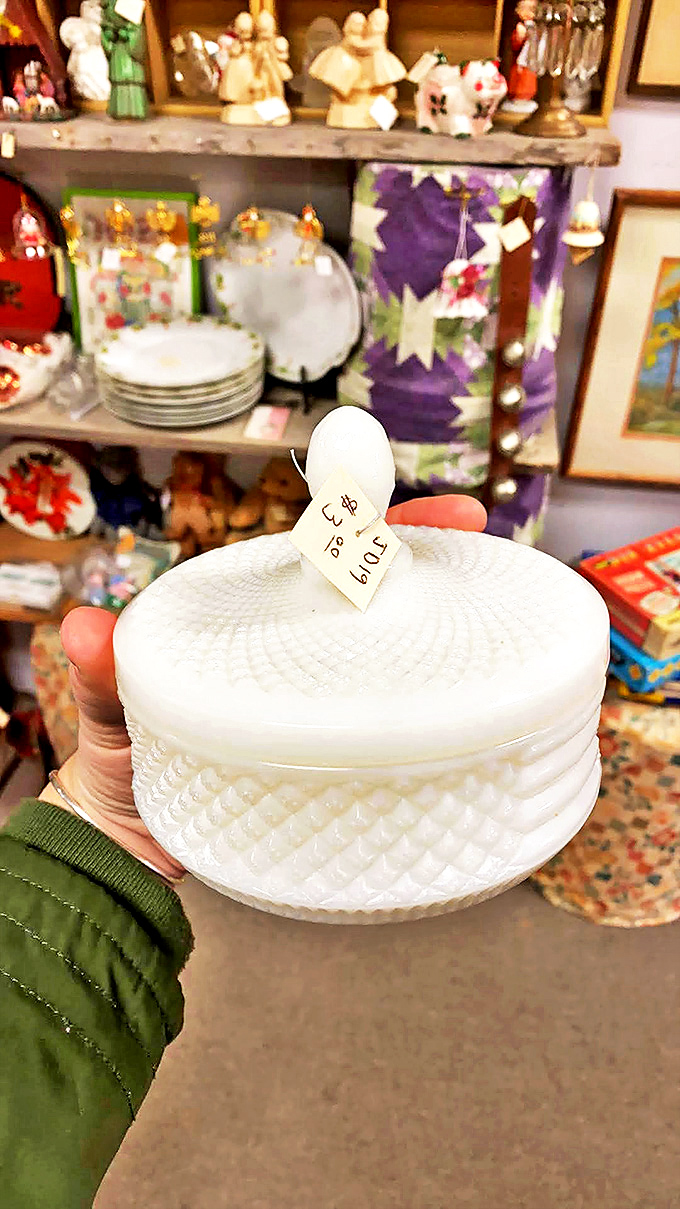 Milk glass powder containers &ndash; when beauty routines came with elegance built-in, not just effectiveness. Grandma's vanity never looked so good.