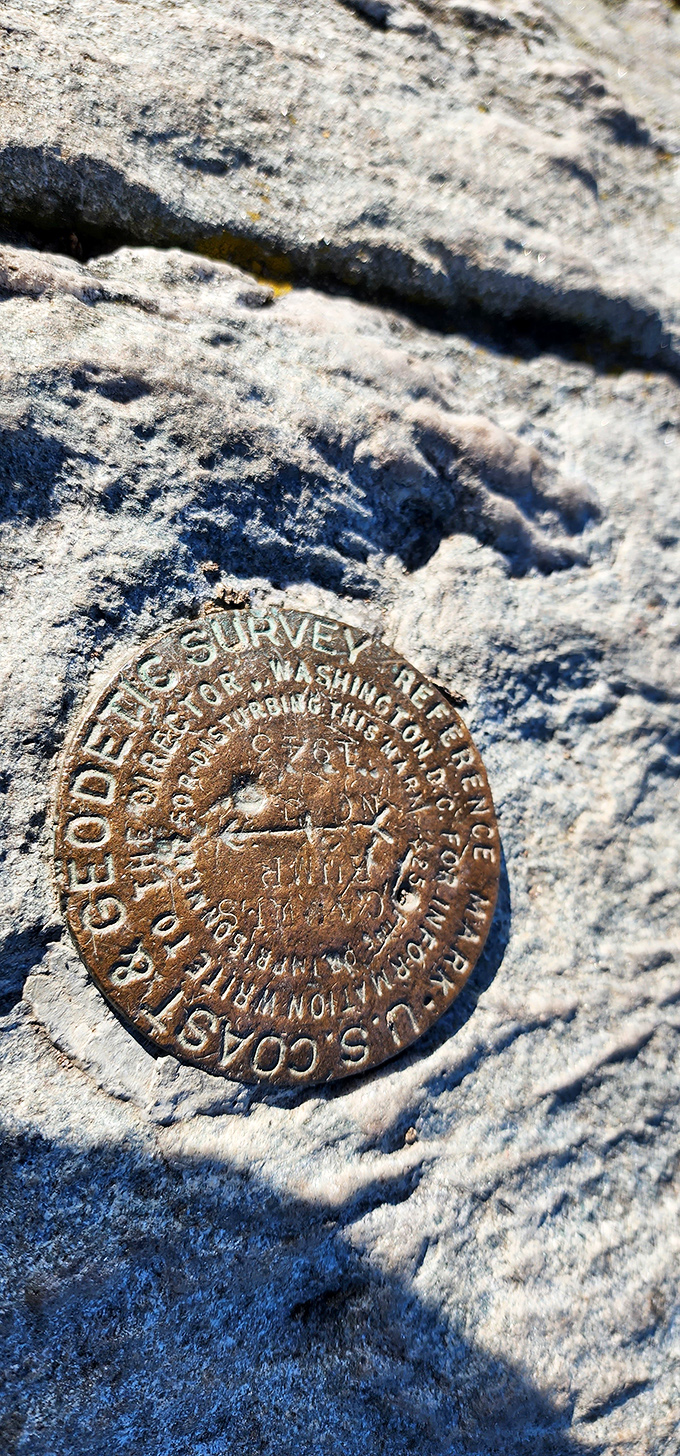 A geodetic survey marker &ndash; proof you've reached a genuine summit, not just another "I'm tired, let's call this the top" stopping point.