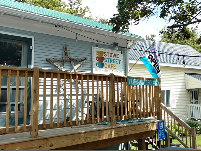 Stowe Street Café's wooden deck beckons like a front-row seat to small-town Vermont life, with coffee that could make Seattle jealous.