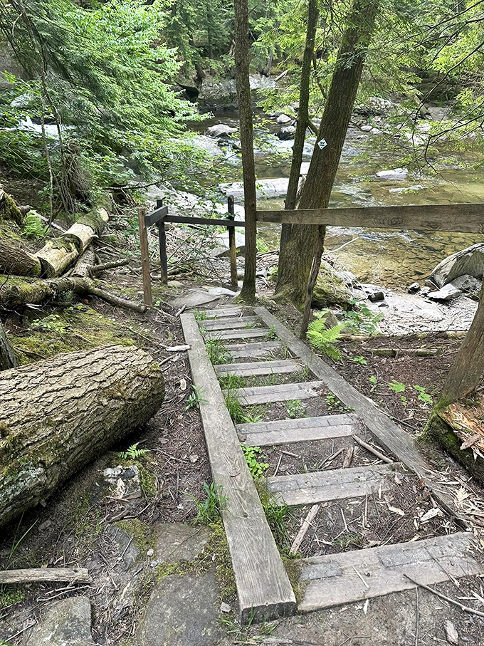 These wooden steps aren't just a path &ndash; they're a transition from everyday worries to riverside tranquility.