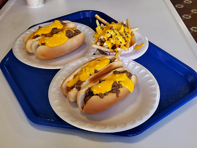 Two Coneys with that signature chili sauce and a side of fries is basically Michigan comfort food at its finest.