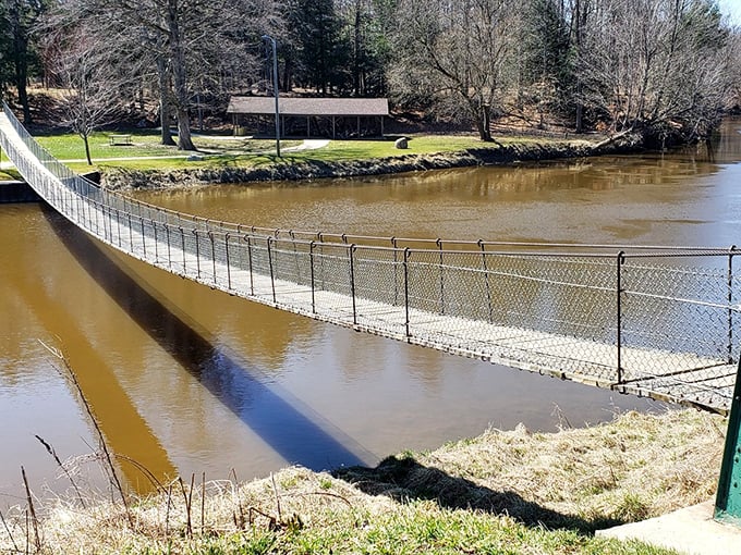 This isn't just any footbridge &ndash; it's Michigan's longest suspension footbridge, offering thrills without the need for waivers or safety harnesses.