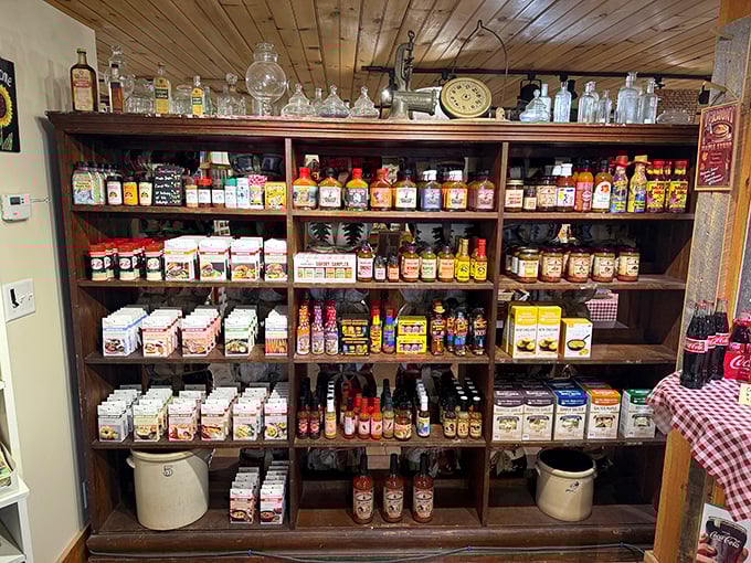 A maple lover's dream come true! Shelves stocked with liquid gold in every variety &ndash; from syrup to sauces.