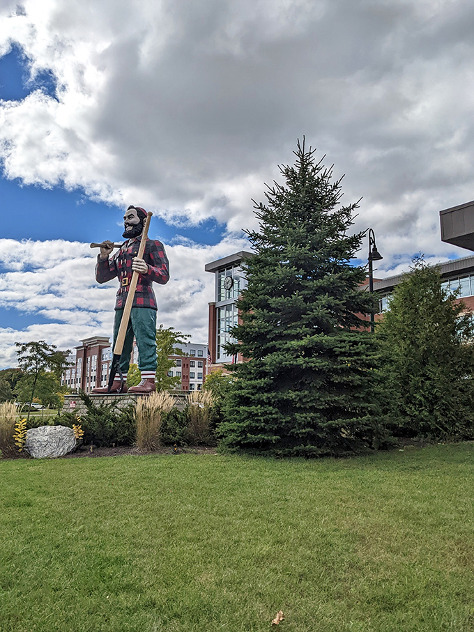Surrounded by Maine's natural beauty, the statue creates a striking contrast between man-made marvel and natural landscape.