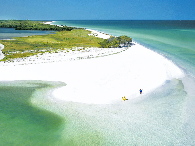 Where the land meets the sea: Caladesi's famous white sand stretches for miles, creating a dazzling contrast against the emerald Gulf waters.