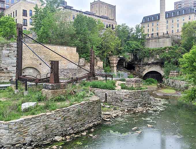 Water once powered these massive mills, now their stone remains create a perfect marriage between Minneapolis's past and present.