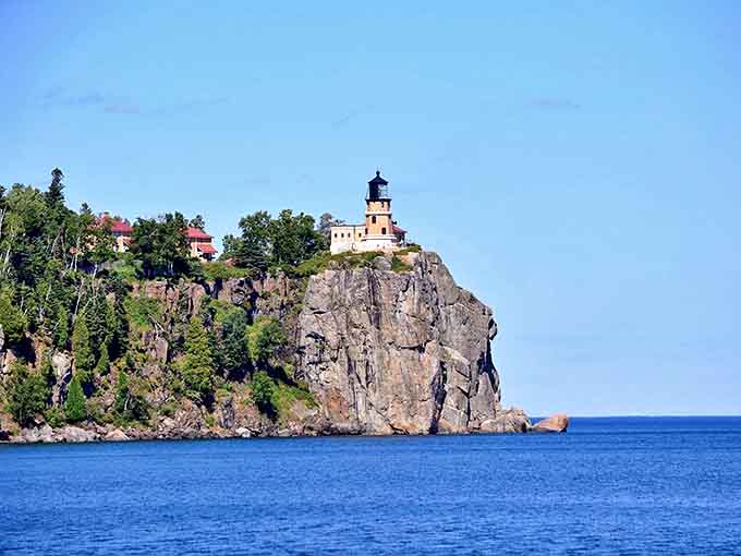 Split Rock Lighthouse stands sentinel on its cliff, a postcard-perfect icon of Minnesota's North Shore.
