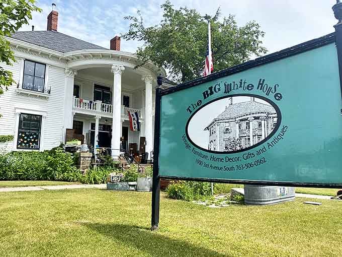 The Big White House lives up to its name with an impressive colonial-style facade that promises elegant treasures within.