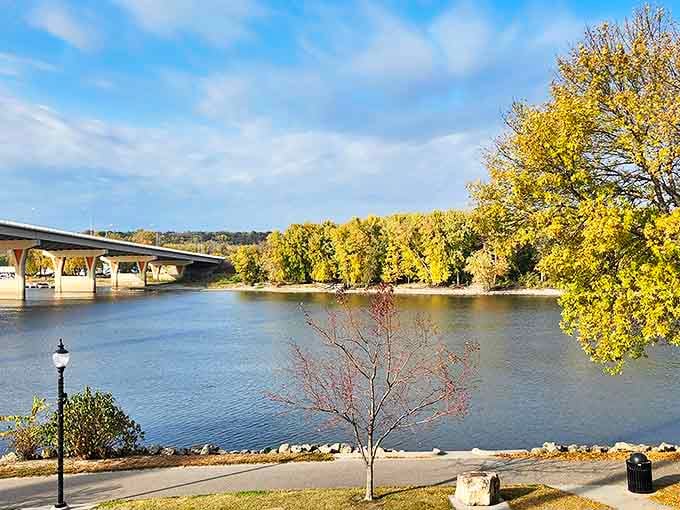 The river flows gently past the American Legion's viewing area, the perfect backdrop for an afternoon of relaxation.