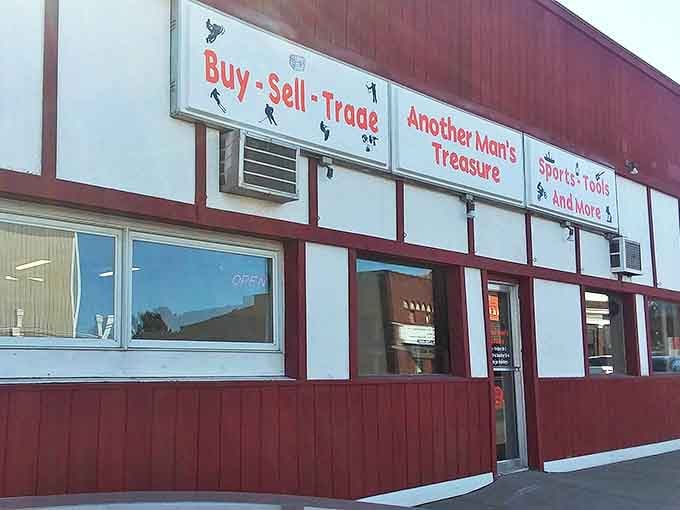 The sign says it all &ndash; "Buy-Sell-Trade" at Another Man's Treasure, where sports equipment and men's items are particularly abundant.