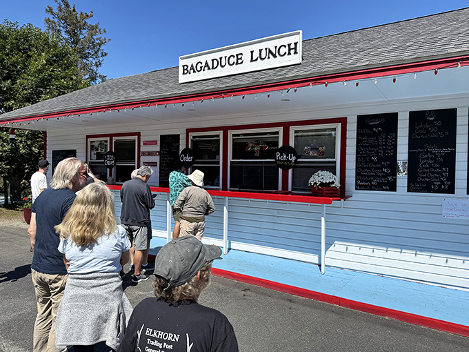Locals know to arrive early and join the line at Bagaduce Lunch, where the wait is always worth it for their legendary lobster rolls.
