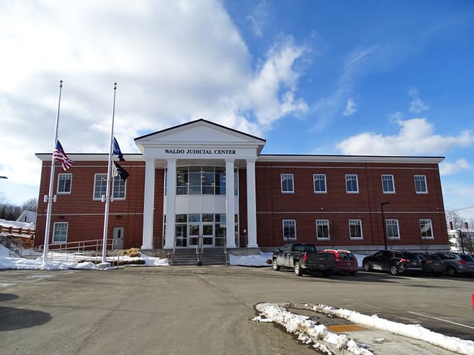 The historic downtown of Belfast features well-preserved brick buildings from another era, with the Knox Bros sign hinting at businesses that have served generations.