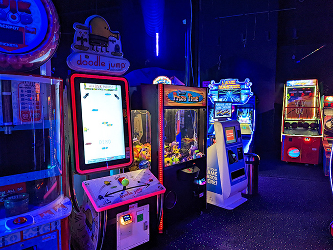 A neon-lit nostalgia trip where Doodle Jump and classic arcade games glow like a grown-up's digital candy store.