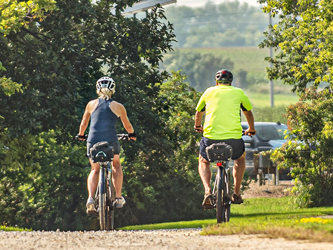 Two cyclists explore Harmony's scenic trails, where every pedal stroke reveals new vistas of rolling countryside and the simple pleasure of outdoor adventure.
