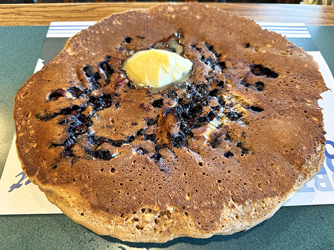 Blueberry pancakes that look like abstract art &ndash; if Jackson Pollock worked exclusively in purple fruit and golden batter.