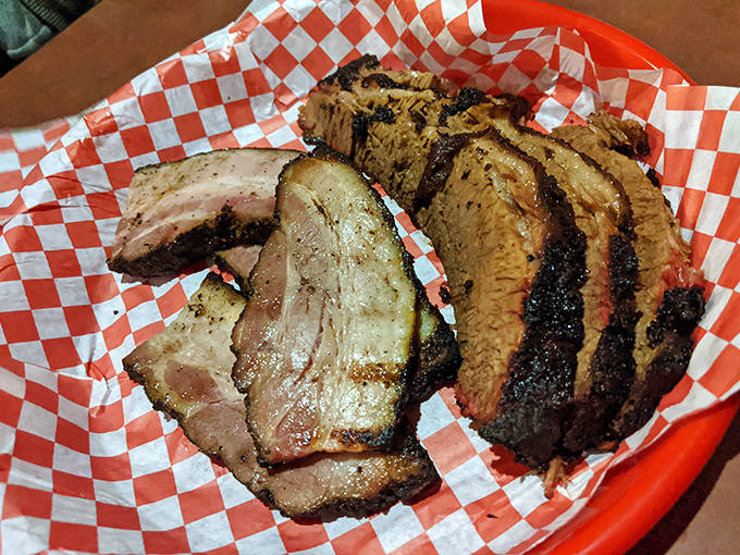 Brisket and Bacon: A meat lover's dream team! The bark on that brisket could make a Texan weep with joy.