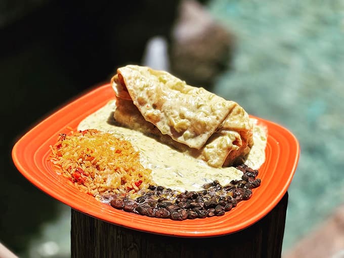 The White Sands Chimichanga arrives golden and crispy, ready to make all your comfort food dreams come true in one delicious package.