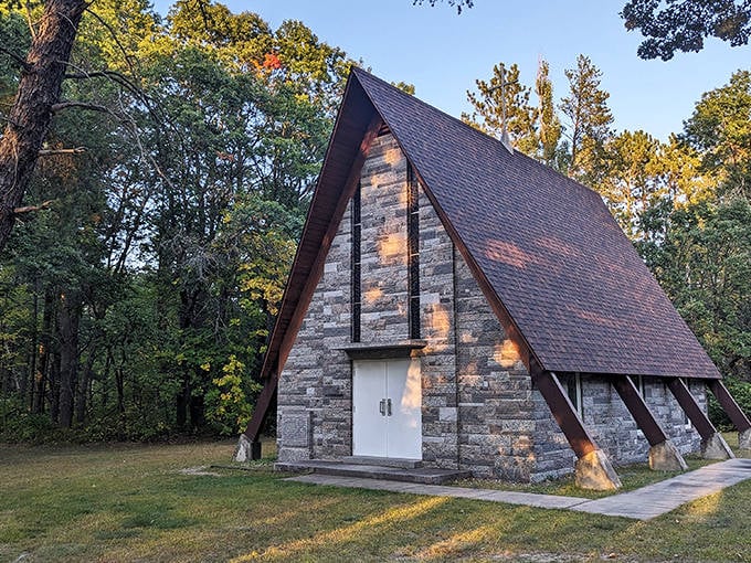 The Chapel of St. Francis Xavier stands like a geometric prayer against the forest backdrop &ndash; architecture that would make even non-believers say "amen."