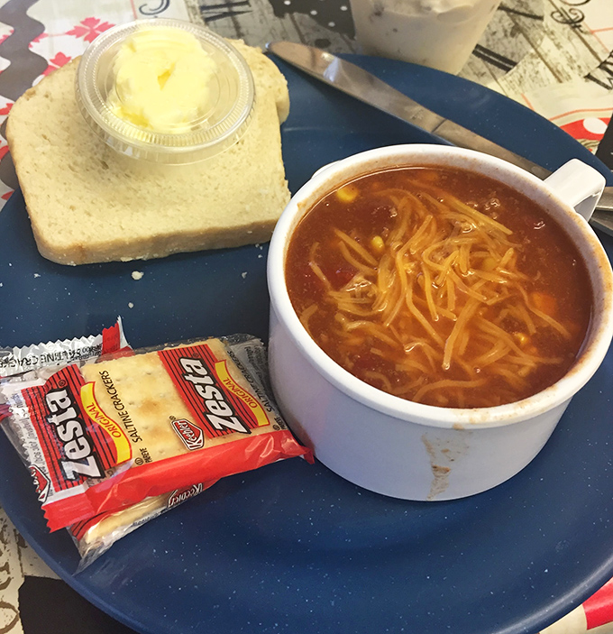 Nothing warms the soul like Moo-Ville's homemade chili served with fresh-baked bread &ndash; proof that their talents extend well beyond the freezer case.