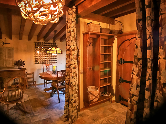 Warm wood tones and stone accents create an atmosphere that balances storybook charm with genuine comfort.