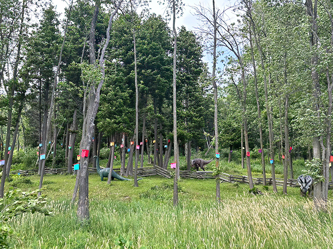 "Excuse me, do you have any houses available in Tyrannosaur Terrace?" A prehistoric resident checks out the neighborhood.