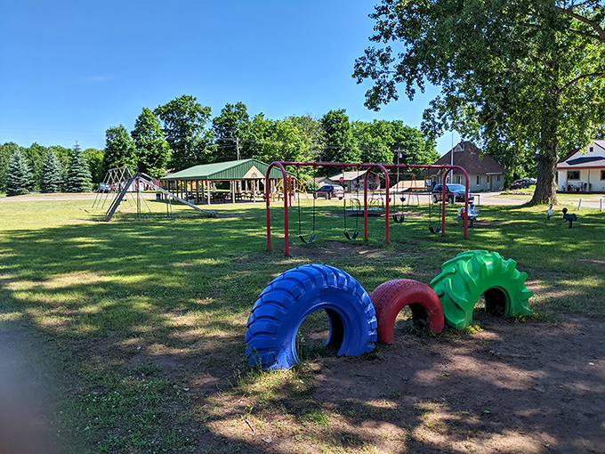 Draver Park's playground equipment stands ready for the simplest form of entertainment &ndash; kids being kids without a charging port in sight.