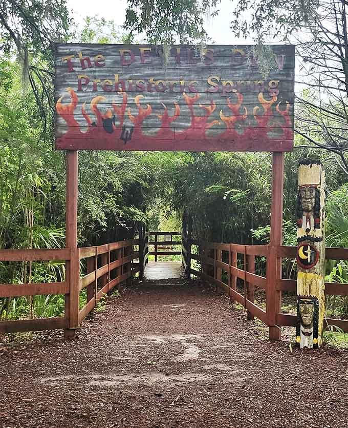 The entrance promises adventure without requiring you to sign away your firstborn, which is refreshingly reasonable for a place called Devil's Den.
