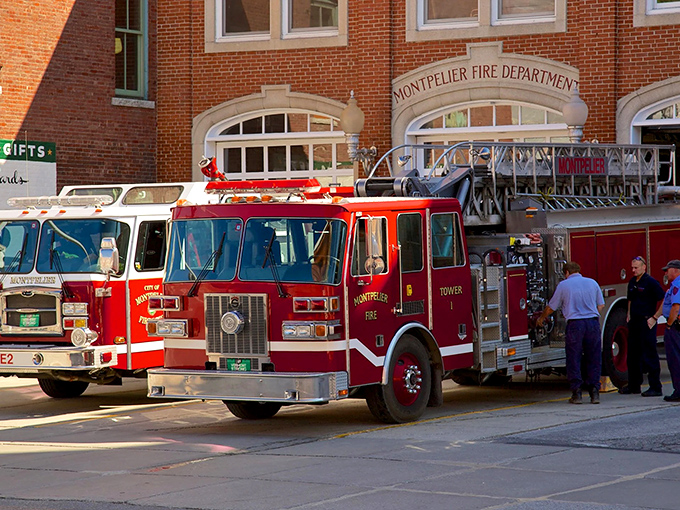 Montpelier's Fire Department, housed in classic brick architecture, stands ready to serve the capital city with small-town dedication.