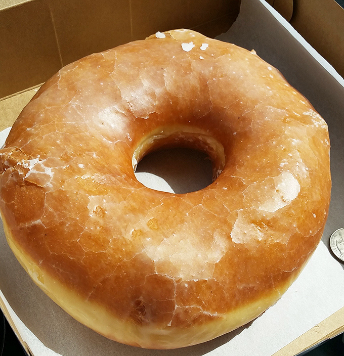 The glossy glaze on this massive ring of joy reflects light like edible glass, proving that simple perfection never goes out of style.