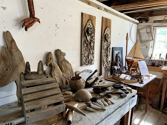 Inside Langlais's studio, time stands still. Wooden sculptures and tools wait patiently, as if the artist just stepped out for lunch.